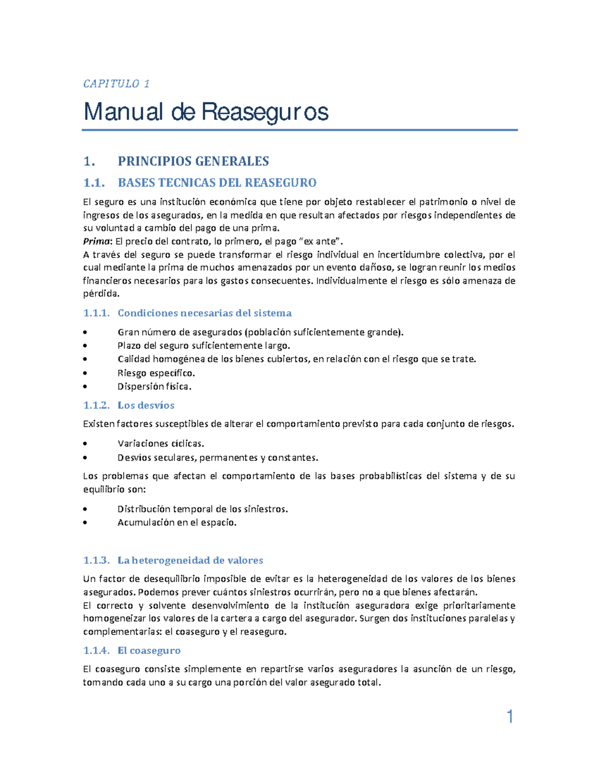 Resumen Dirube - Manual de Reaseguros - CAPITULO 1 Manual de Reaseguros 1. PRINCIPIOS GENERALES ...
