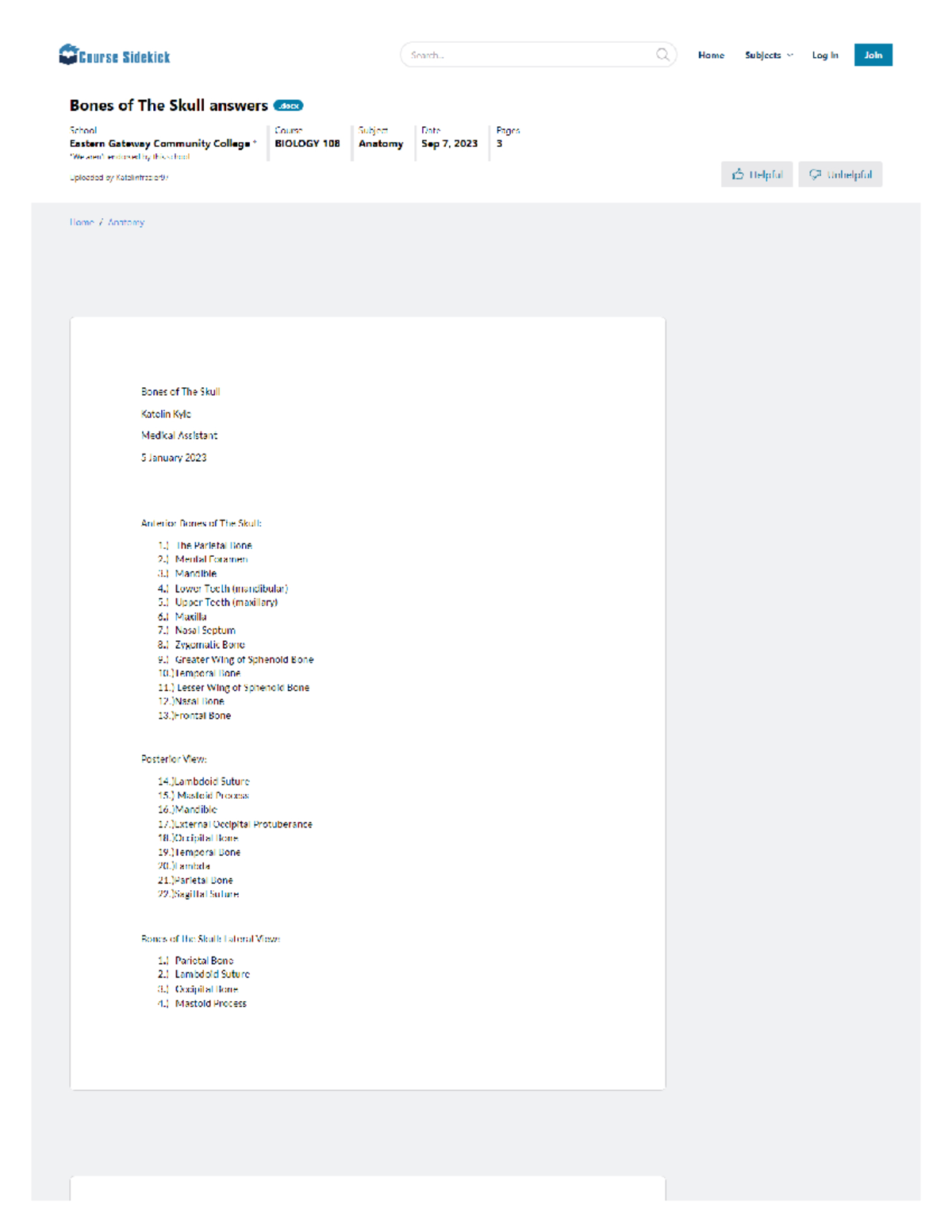 Skull bones - Course Sidekick Search.. Home Subjects Log in Join Bones ...