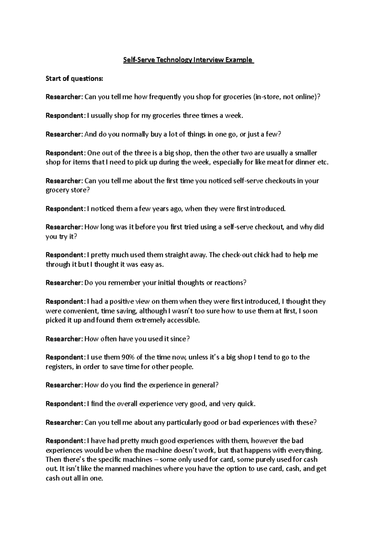 Week 4 Sample Interview Transcript for Coding - uncoded - Self-Serve ...