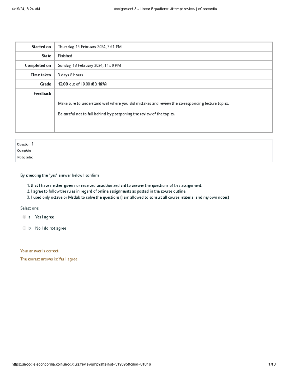 Numerical Methods in Engineering (ENGR 391) Assignment 3 - Started on Thursday, 15 February 2024 ...