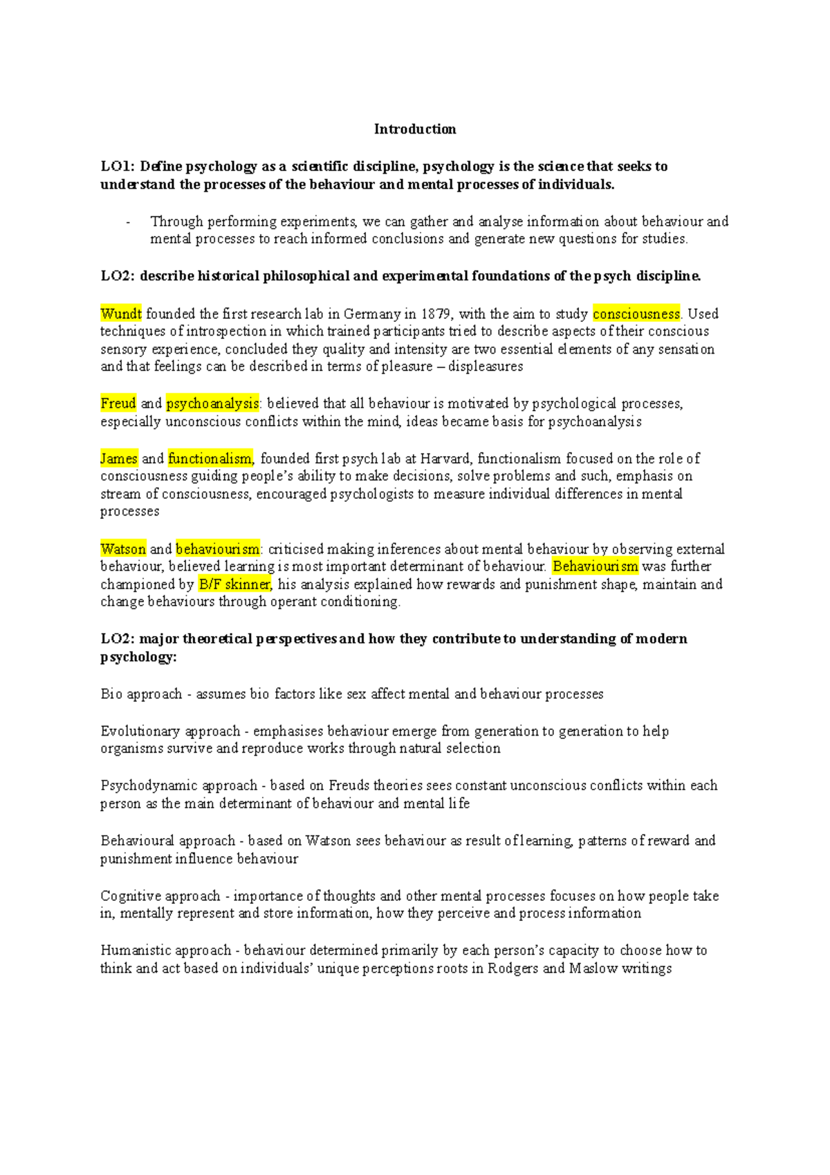 Psych Learning Objectives - Introduction LO1: Define psychology as a ...
