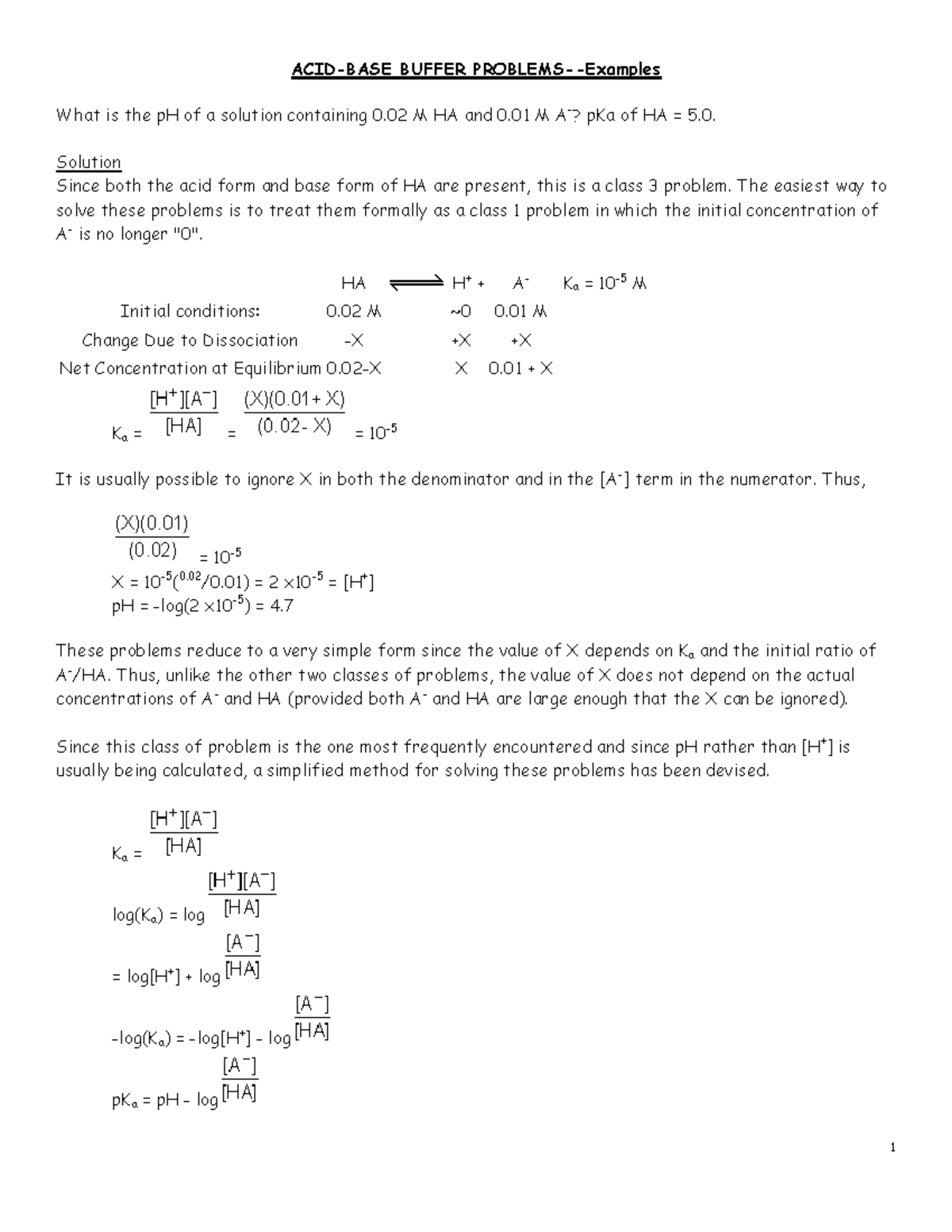 ACID Base Example Problems - ACID-BASE BUFFER PROBLEMS-Examples What is ...