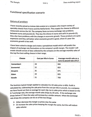 Unit 5 LAB example - Unit 5 DATA MODELLING | Unit 5 | 23/10/ Functional specification The ...