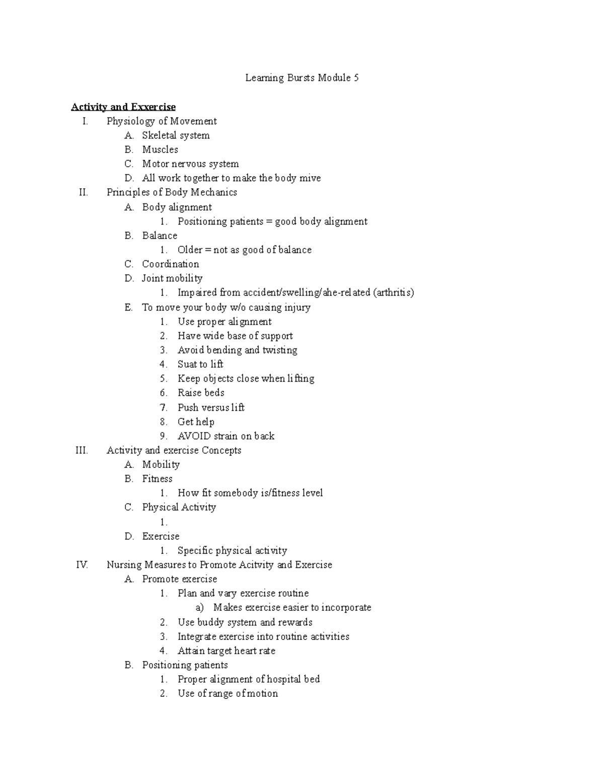 Learning Bursts Module 5 - Physiology of Movement A. Skeletal system B ...