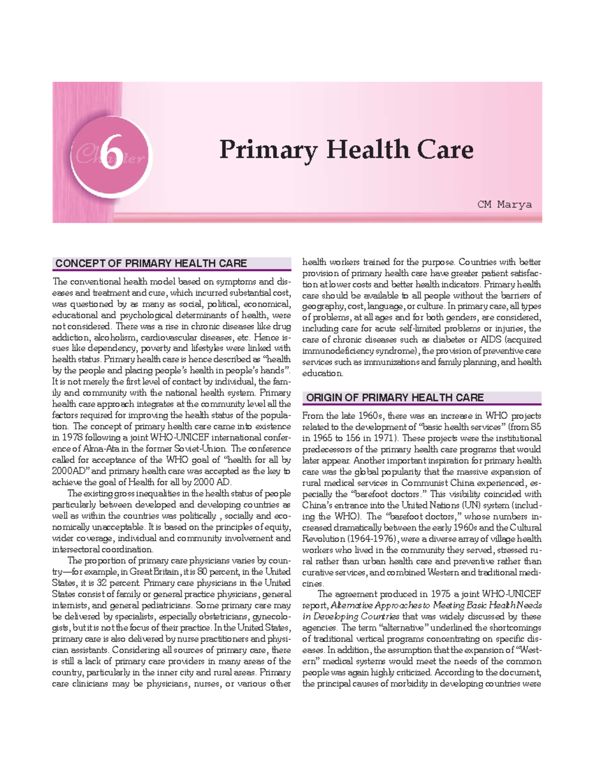 Primary health care - 6 Primary Health Care CONCEPT OF PRIMARY HEALTH ...