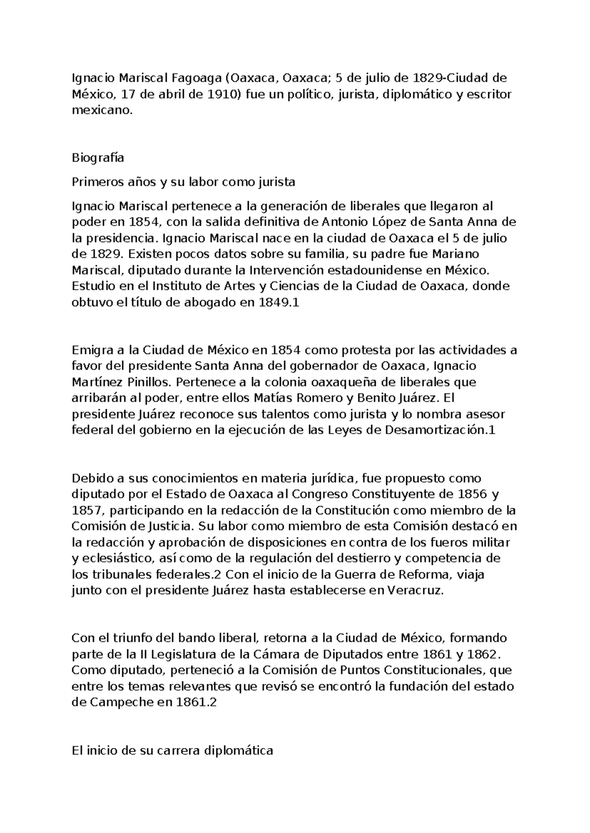 Iignacio mariscal ensayo - Ignacio Mariscal Fagoaga (Oaxaca, Oaxaca; 5 ...
