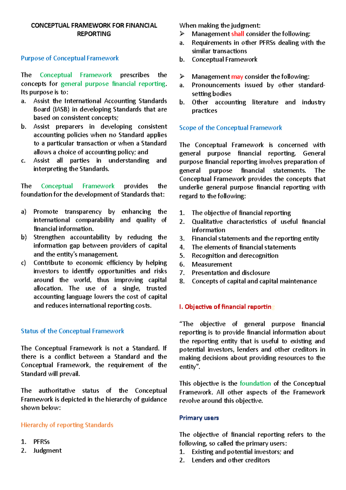 Notes On Conceptual Framework In Financial Reporting Conceptual