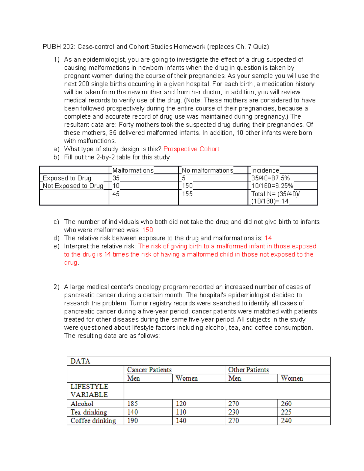 Homework Ca Co Cohort Studies Spring 2023 - PUBH 202: Case-control and ...