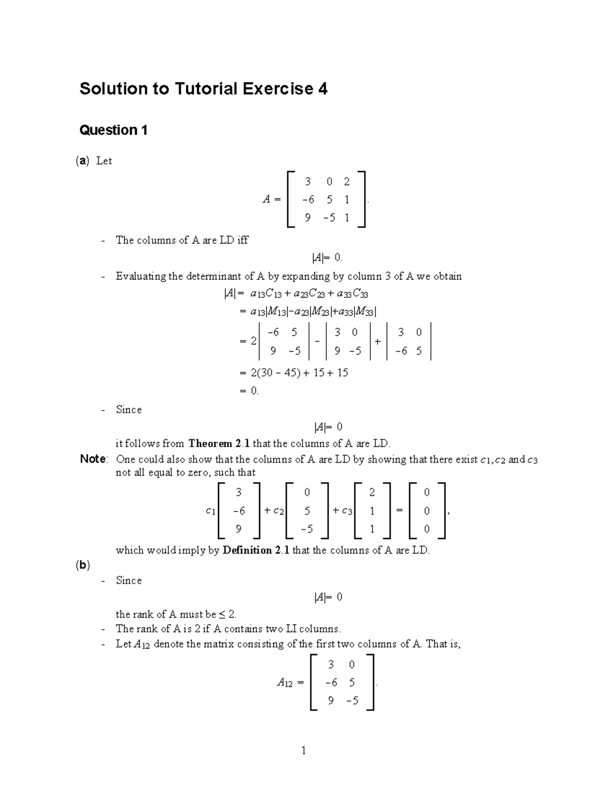 ETC2440 Tutorial 4 Solutions Solution To Tutorial Exercise 4 Question