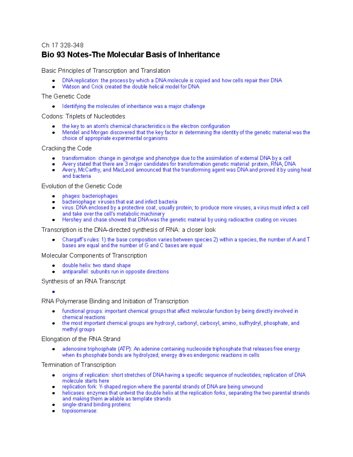 Ch 17 328-348 - Chapter 17 - Ch 17 328- Bio 93 Notes-The Molecular ...