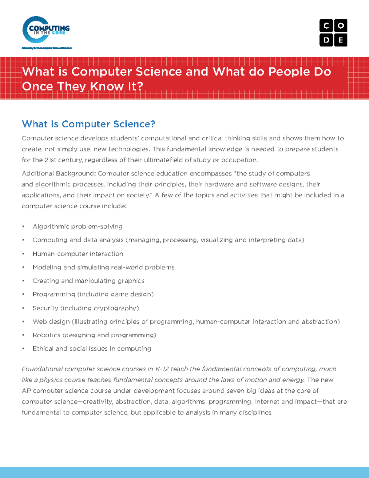 Computer science is foundational - What is Computer Science and What do ...