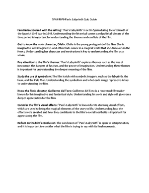 SPAN4070 Pan's Labyrinth Quiz 1 - Spain in the 1940s B. America in the ...