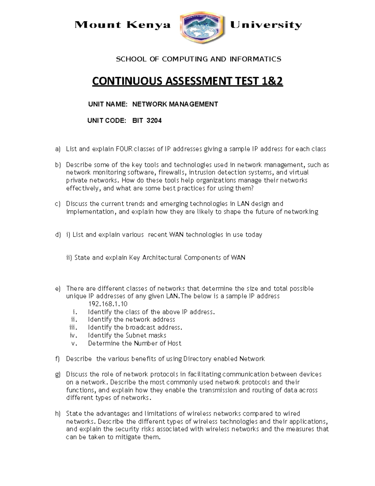 BIT3204 C.A.T s - Great work - SCHOOL OF COMPUTING AND INFORMATICS ...