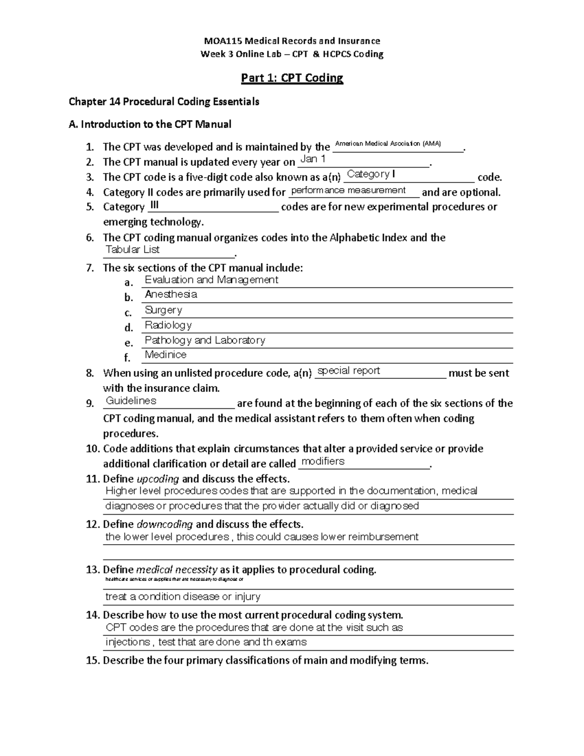 M3 week 3 online lab - MOA115 Medical Records and Insurance Week 3 ...