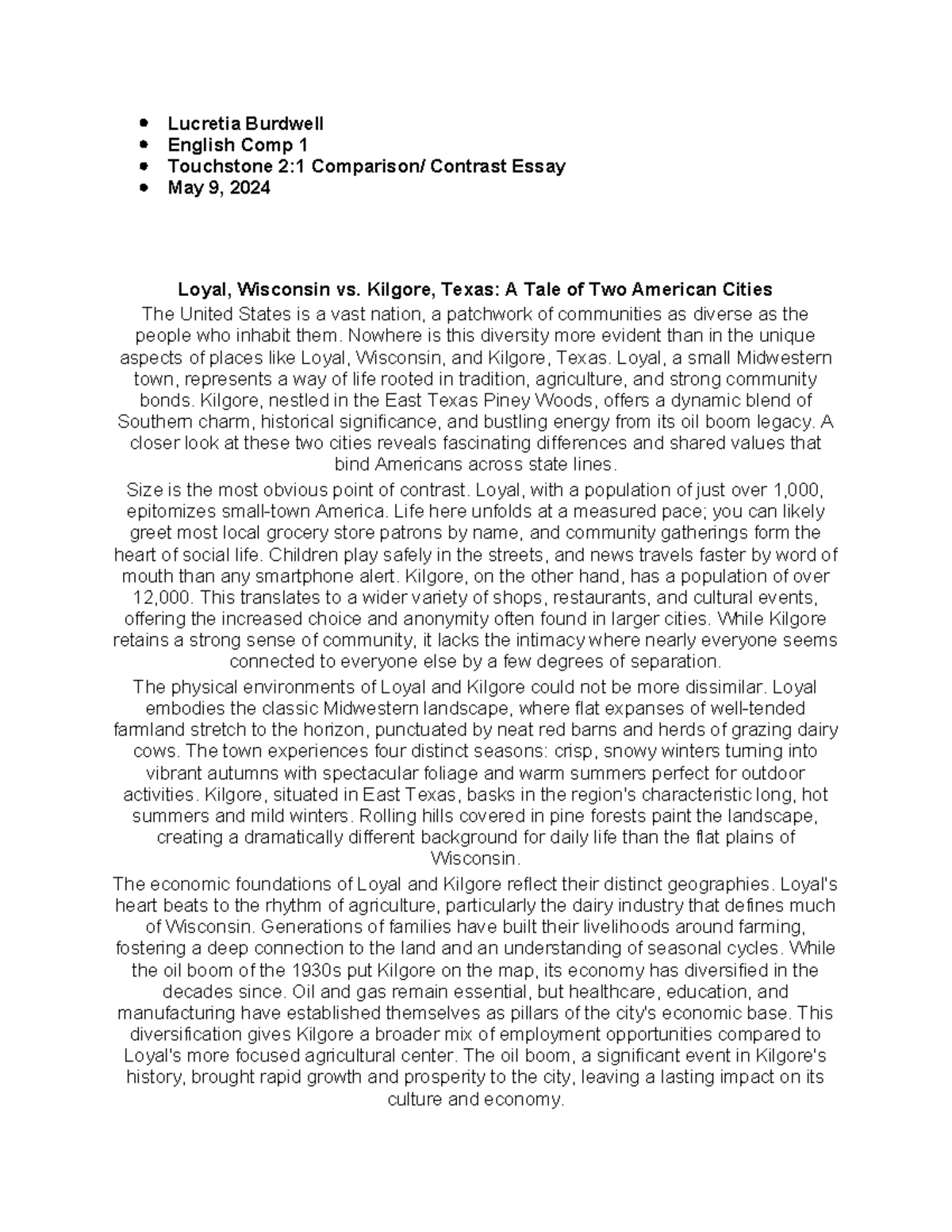 A Tale of Two American Cities - Lucretia Burdwell English Comp 1 ...