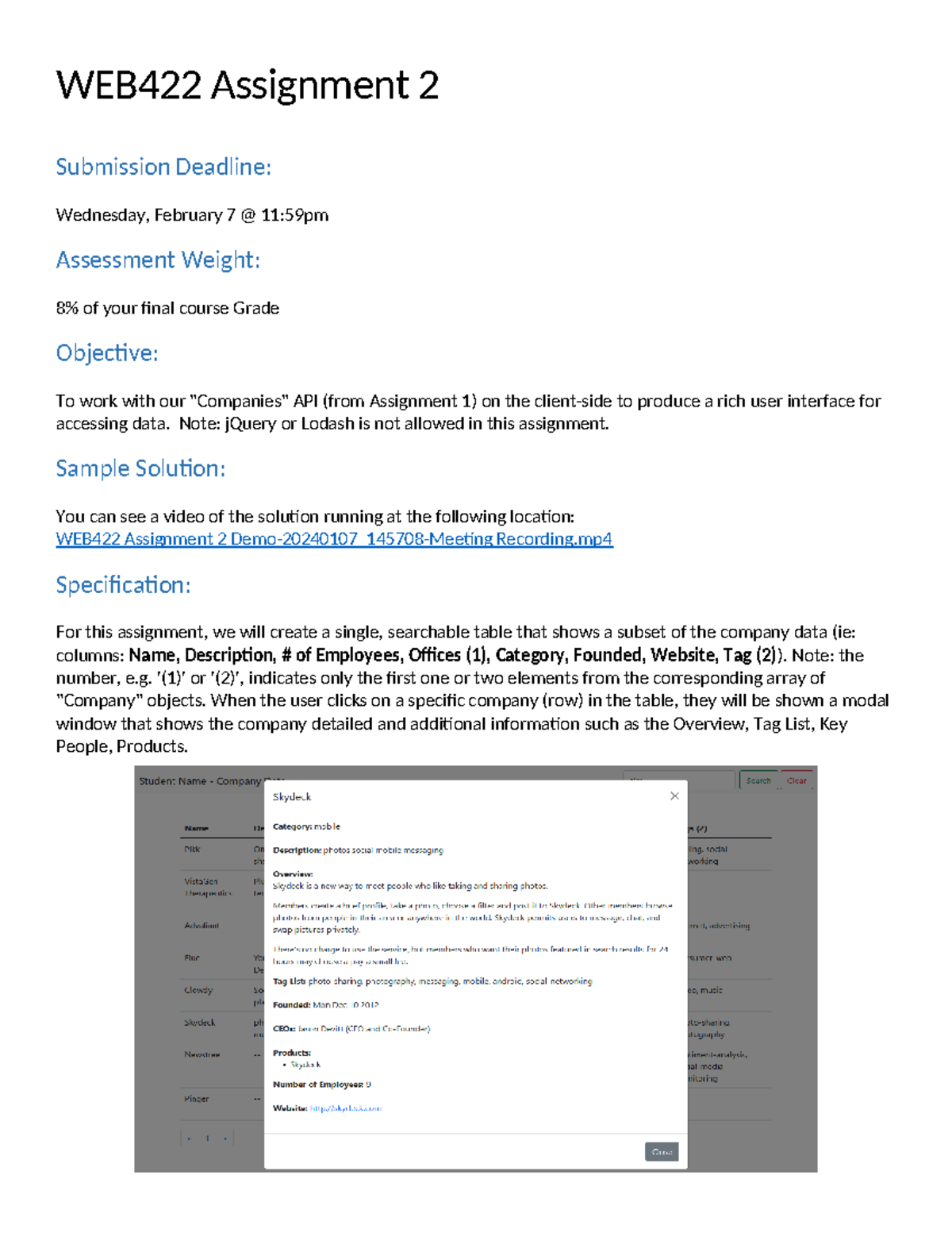 WEB422 Assignment 2 - assingment - WEB422 Assignment 2 Submission Deadline: Wednesday, February ...