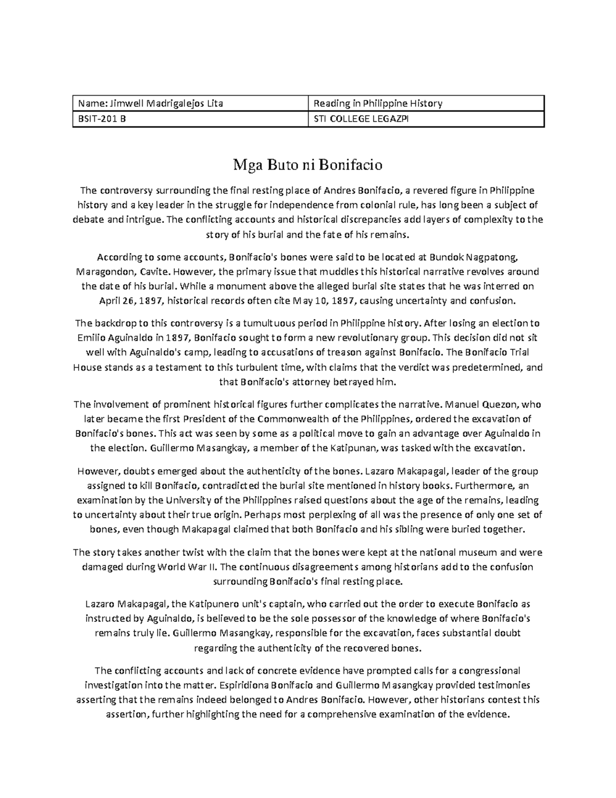 RPH Jimwell - basta - Name: Jimwell Madrigalejos Lita Reading in ...