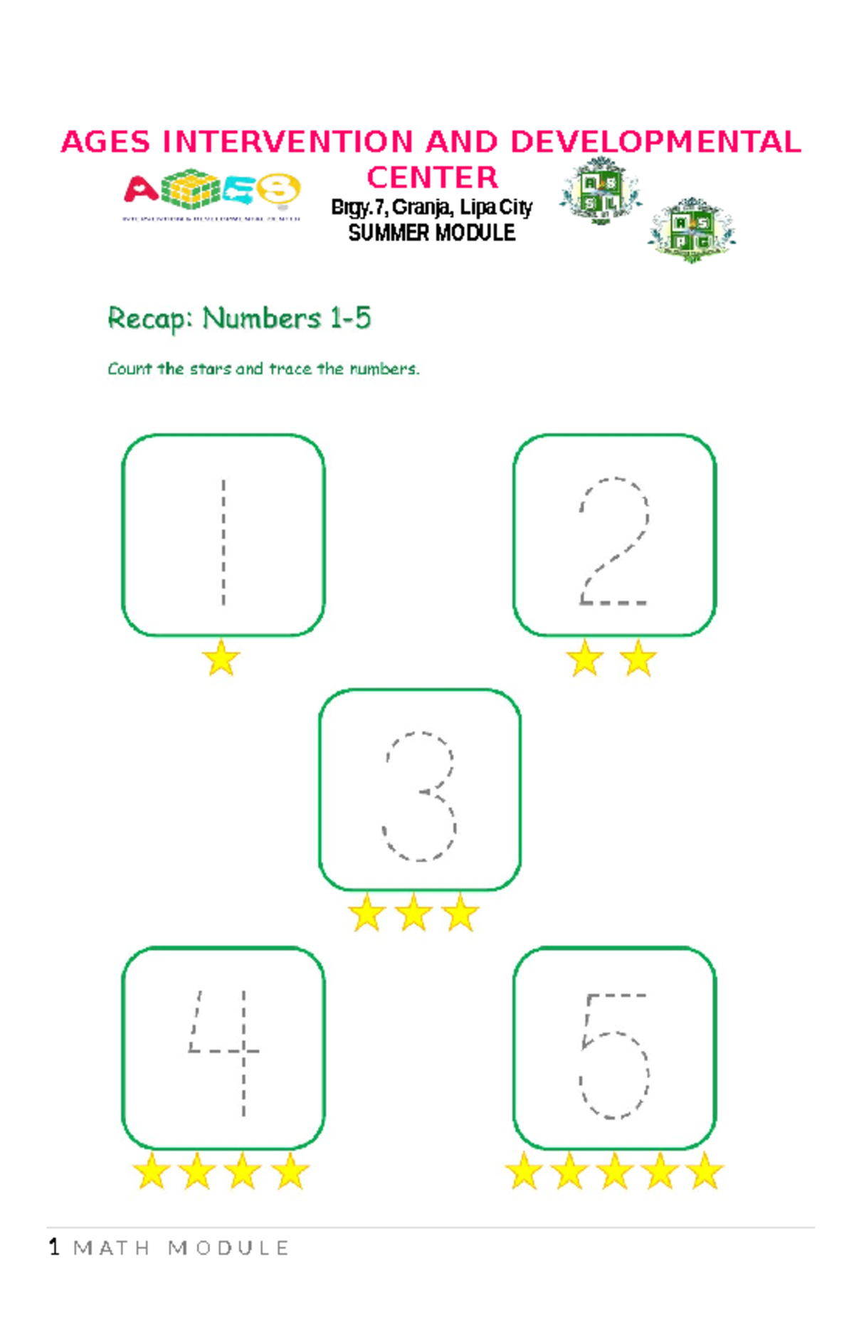 MATH - CENTER Brgy, Granja, Lipa City SUMMER MODULE CENTER Brgy, Granja ...