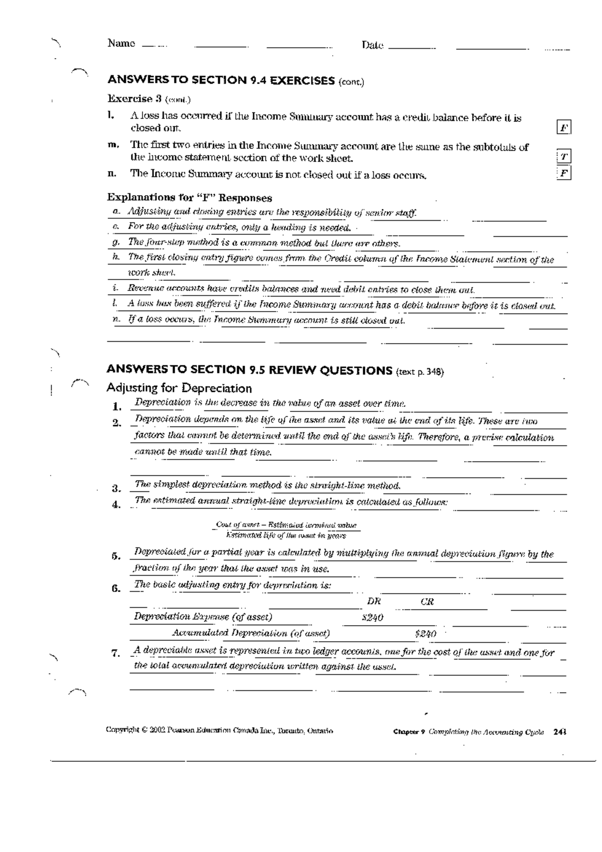 Chapter 9.5 Solutions and Review Questions Answers - Name Date ANSWERS ...