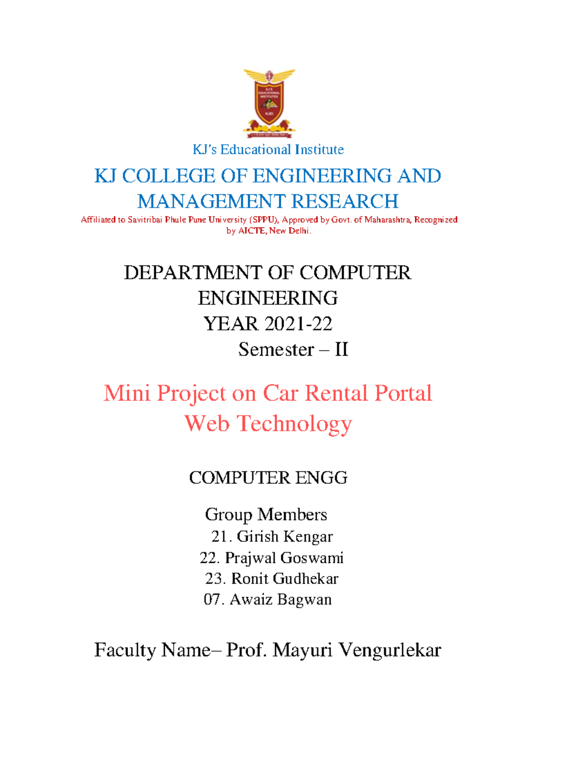 WT Mini Project - Hsbsnansn - KJ's Educational Institute KJ COLLEGE OF ...