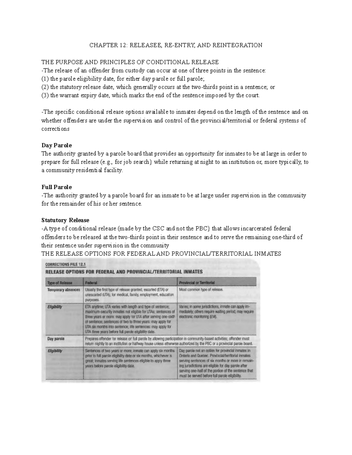 SOCY388 Chapter 12 Releasee, RE- Entry, AND Reintegration - CHAPTER 12 ...