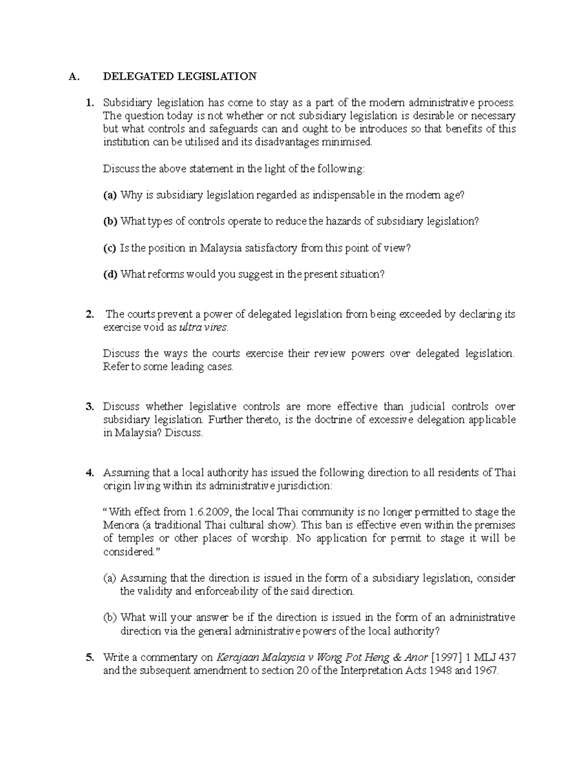 Tutorial 3 Delegated Legislation - A. DELEGATED LEGISLATION 1 ...