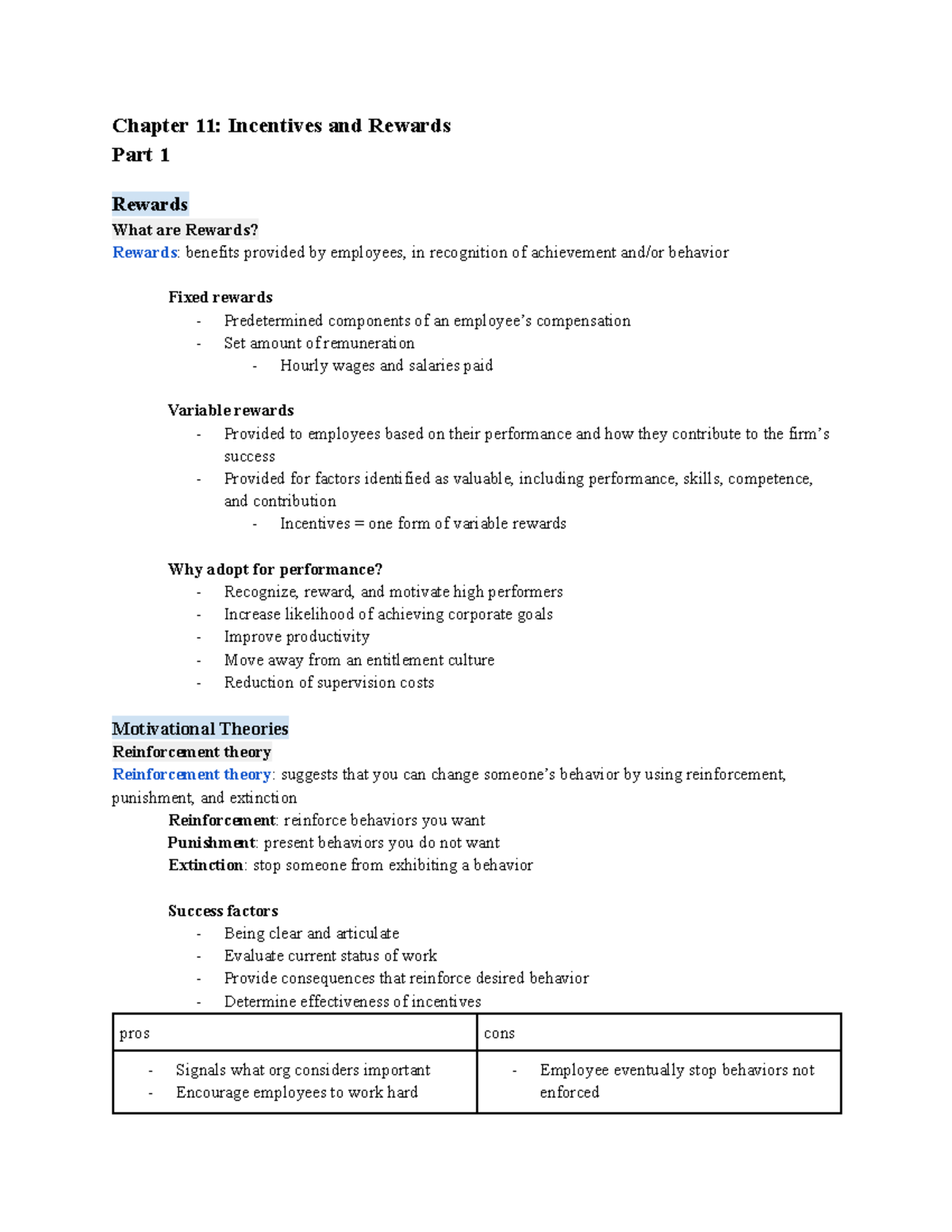 Chapter 11 Incentives and Rewards (Part 1) - Studocu