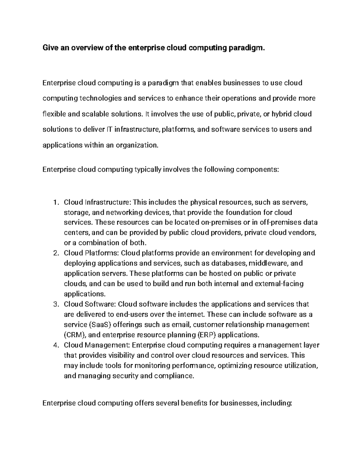 Give an overview of interprise cloud computing paradigm - Give an ...