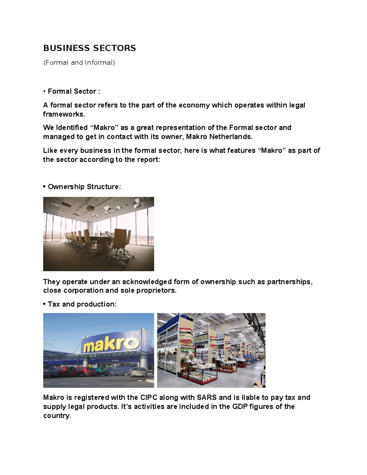 Business Studies - CLass notes - BUSINESS SECTORS (Formal and Informal ...