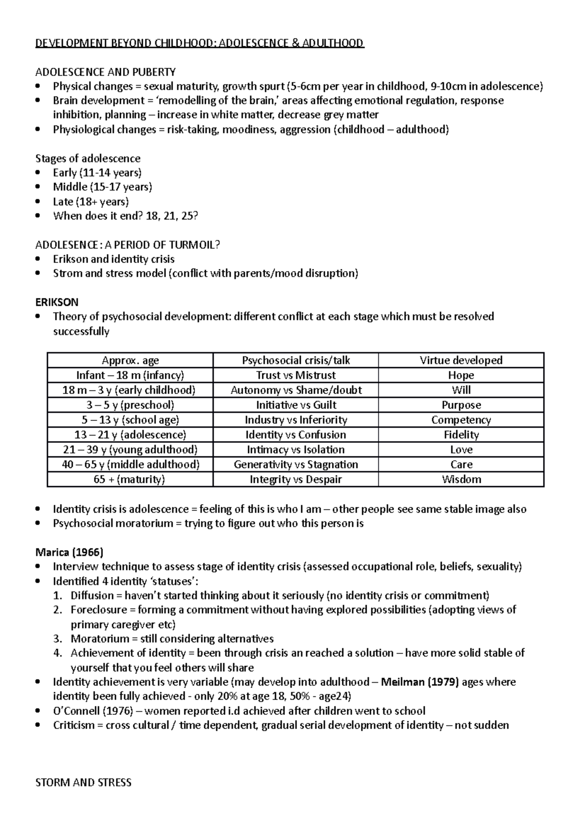 Essay PLAN - Development Beyond Childhood - DEVELOPMENT BEYOND ...