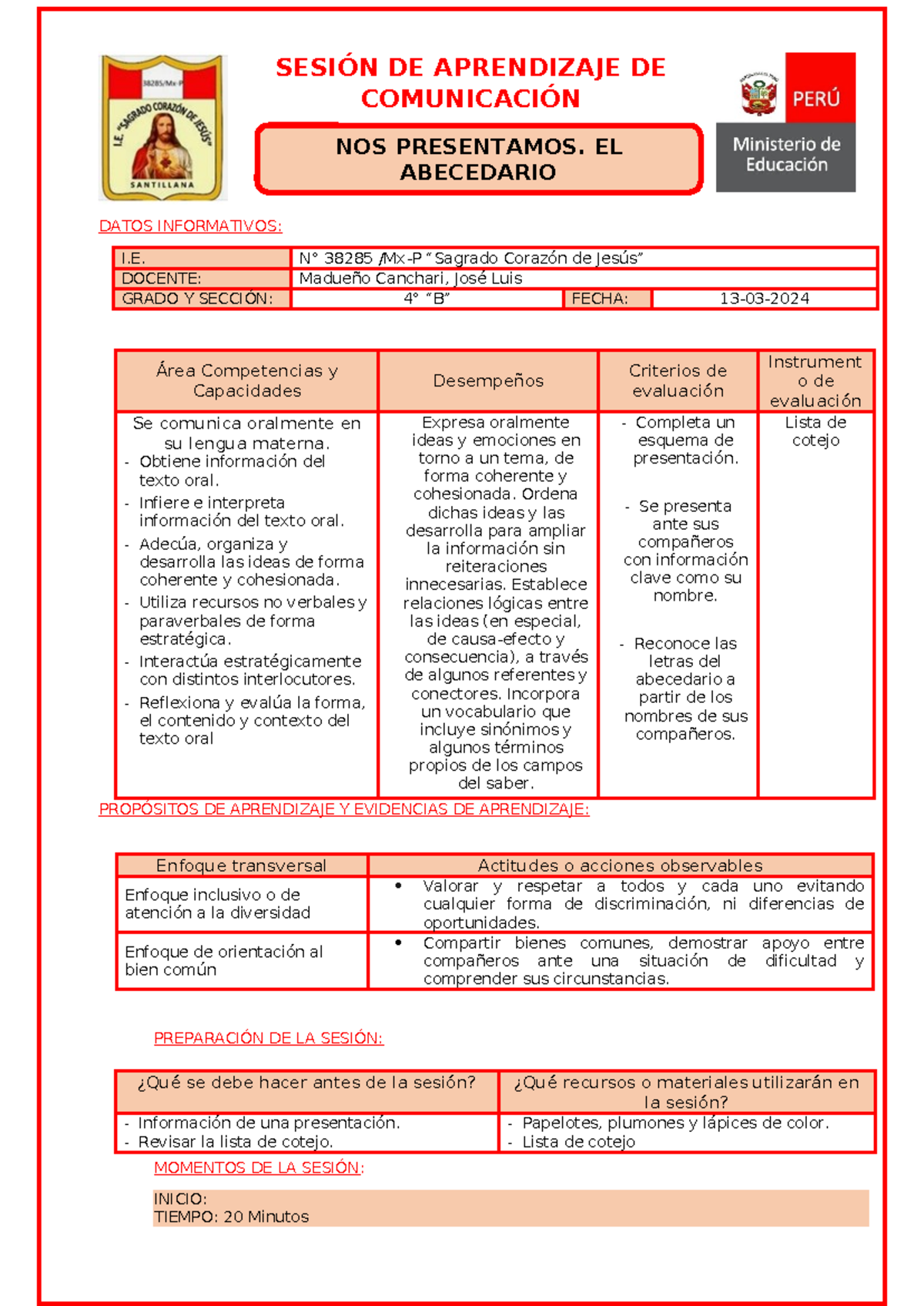 Sesión DE Comunicacion - SESIÓN DE APRENDIZAJE DE COMUNICACIÓN DATOS INFORMATIVOS: Área ...