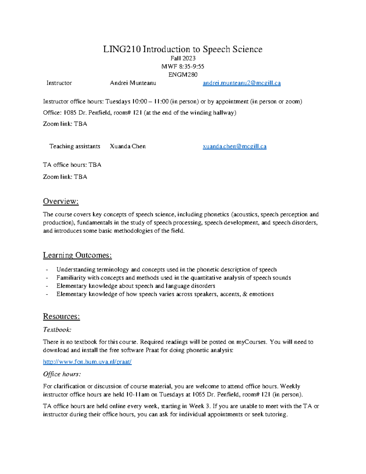 LING210 syllabus aug29 - LING210 Introduction to Speech Science Fall ...