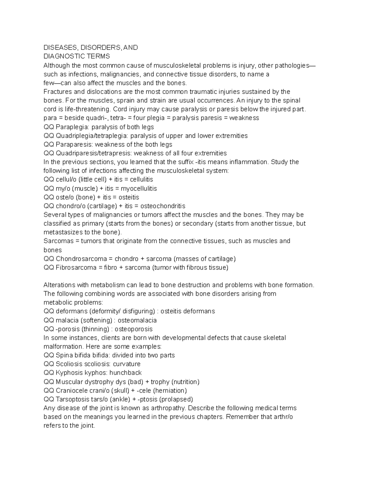 Disorders and dianostic terms - DISEASES, DISORDERS, AND DIAGNOSTIC ...