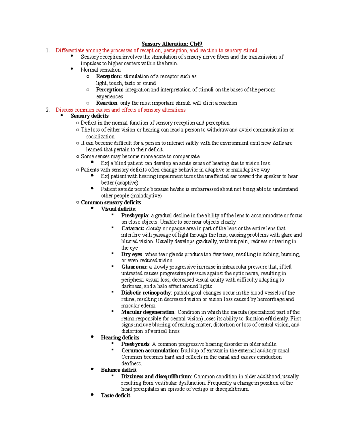 Sensory Alteration - Amy Rangel - 1. 2. Sensory Alteration: Ch49 ...