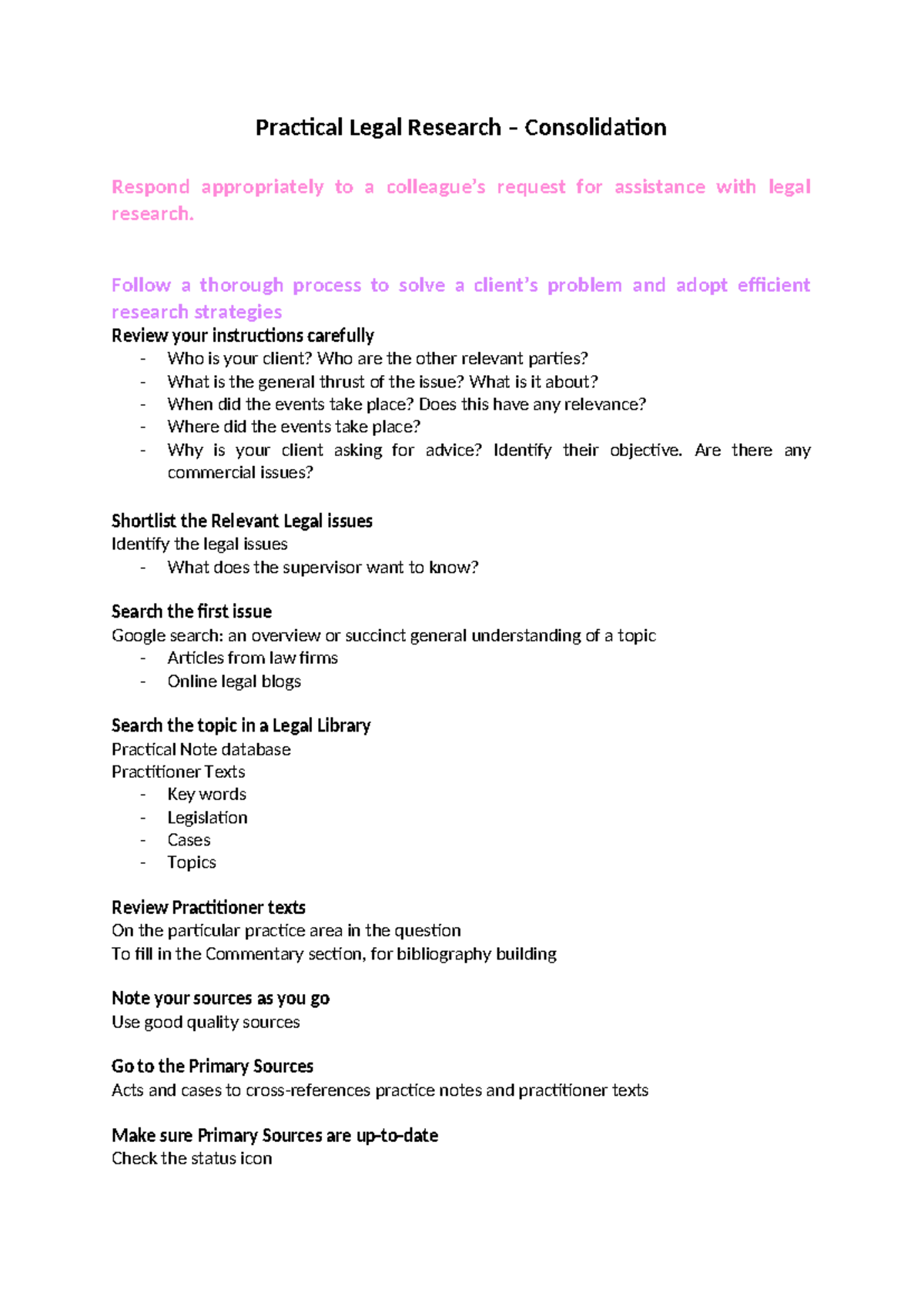 PLR - Consolidation - professional legal research revision - Practical ...