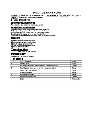 Lesson plan for guidance of business education - DAILY LESSON PLAN ...