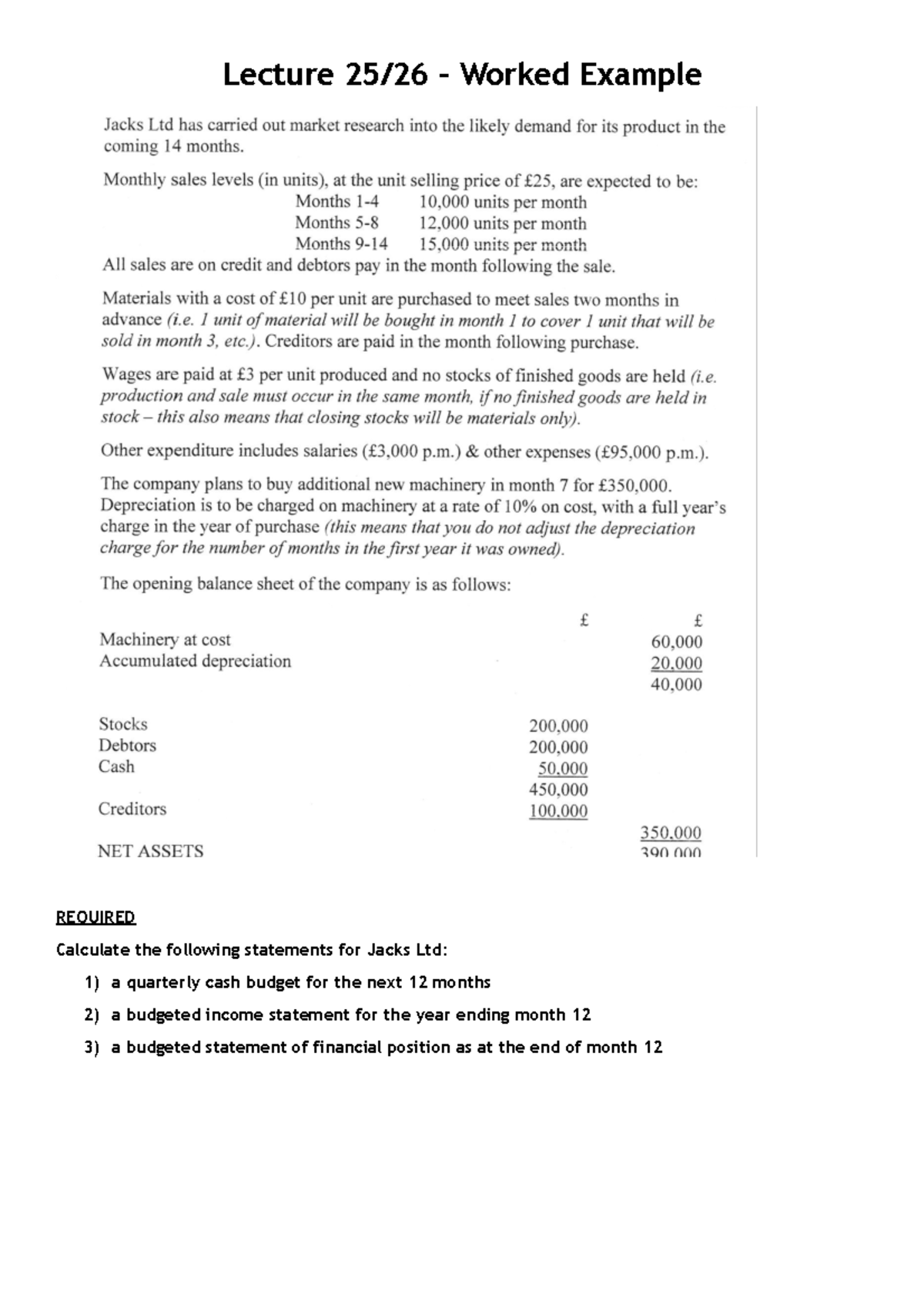 Accounting for Overheads Example - Lecture Worked Example REQUIRED ...
