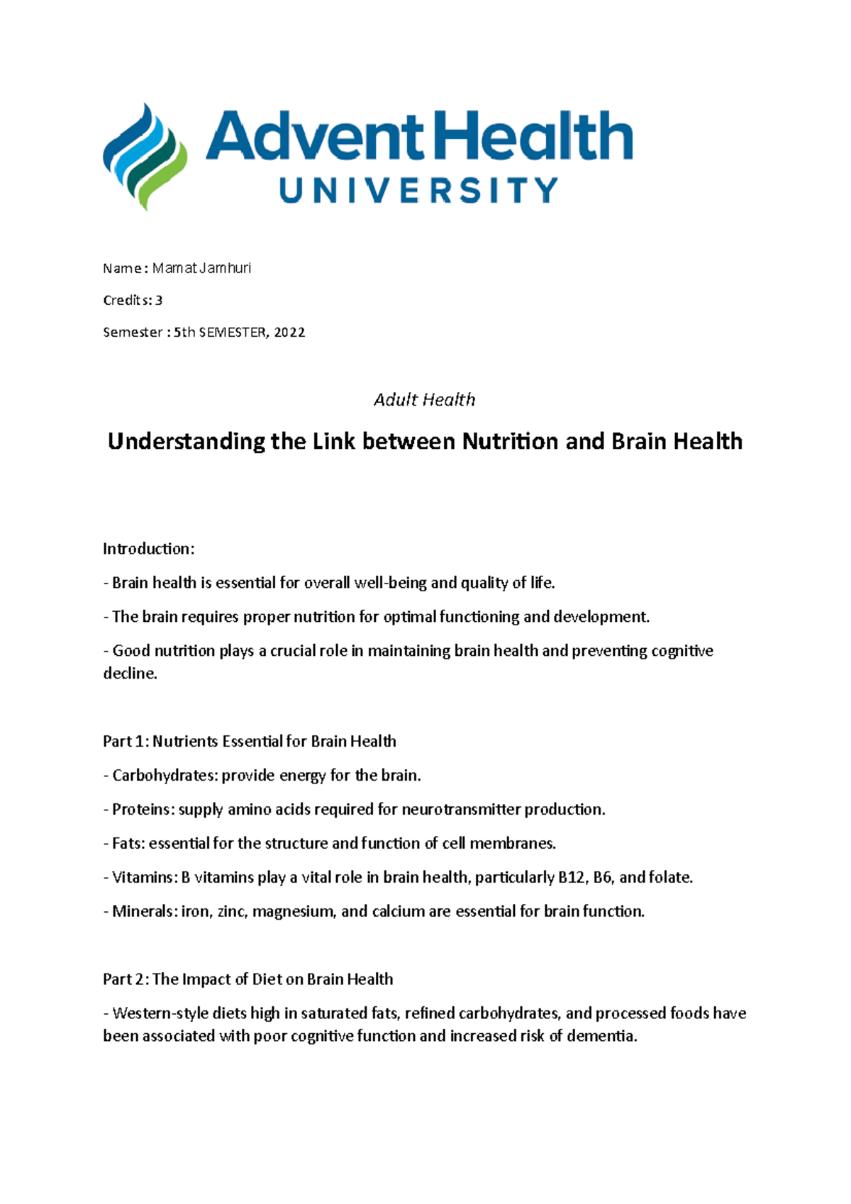 Understanding the Link between Nutrition and Brain Health - Name ...