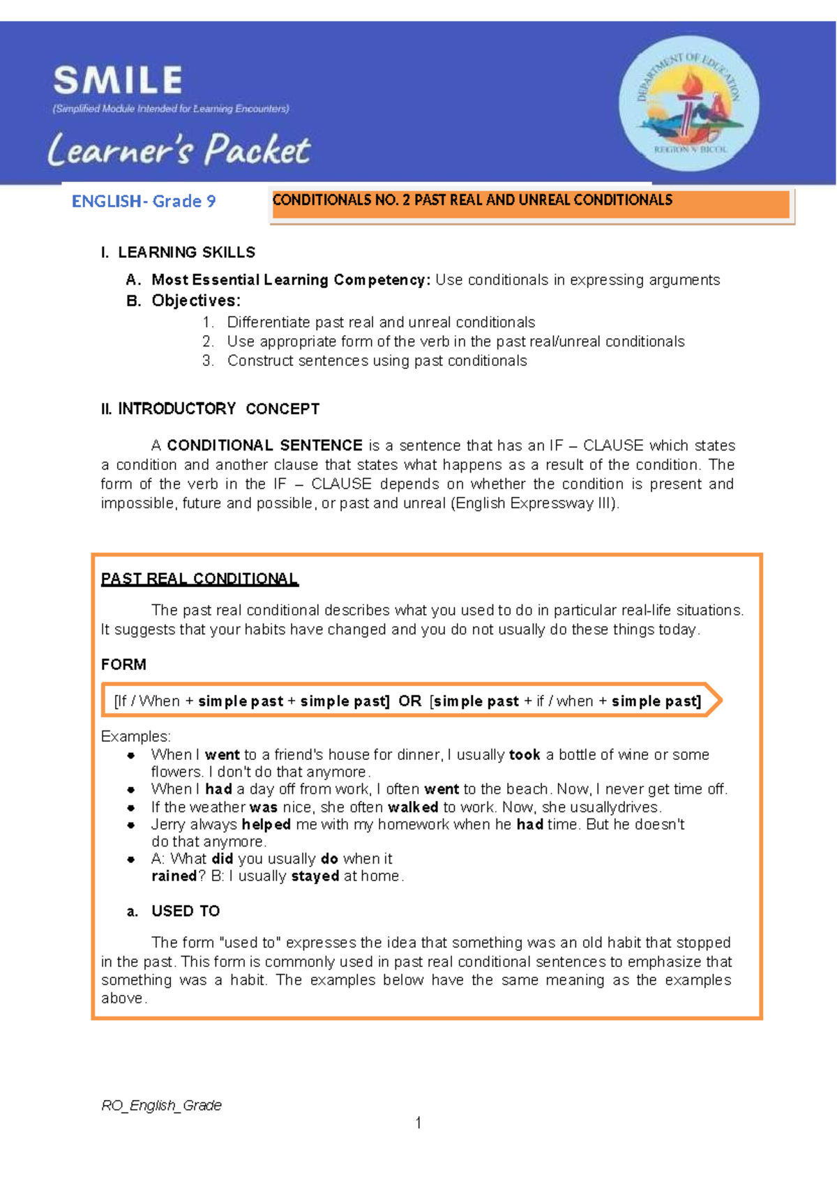 599215645 Q1 LAS Past Real and Past Unreal Conditionals 2 - ENGLISH ...