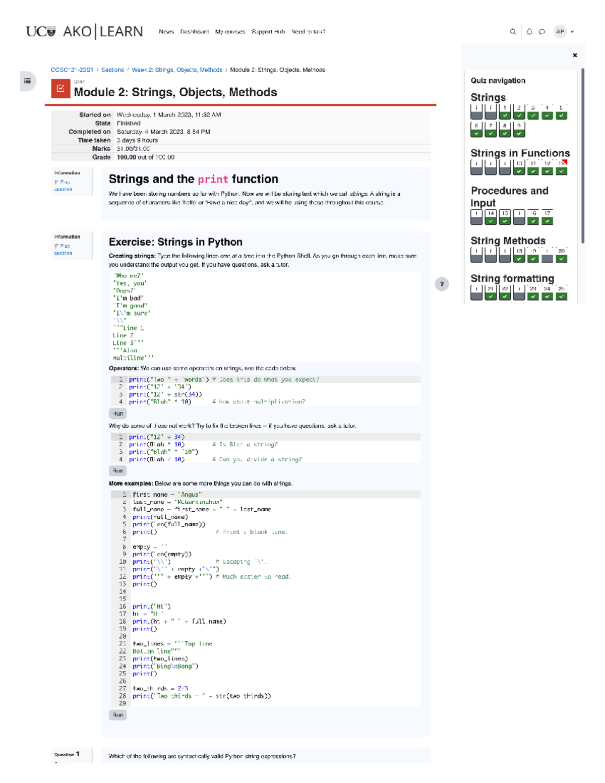 Cosc121 Module 2 String Objects Methods Introduction To