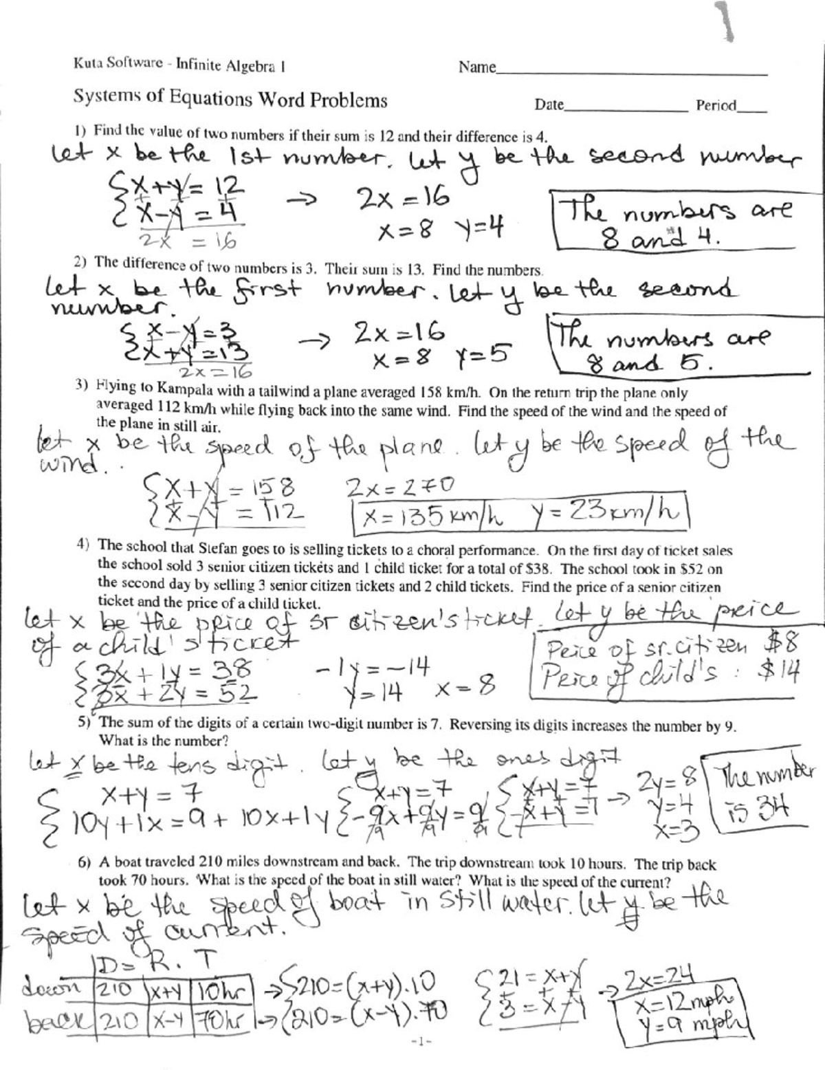 Systemsof Equations Day 2 - Kuta Software Infinite Algebra 1 Name ...
