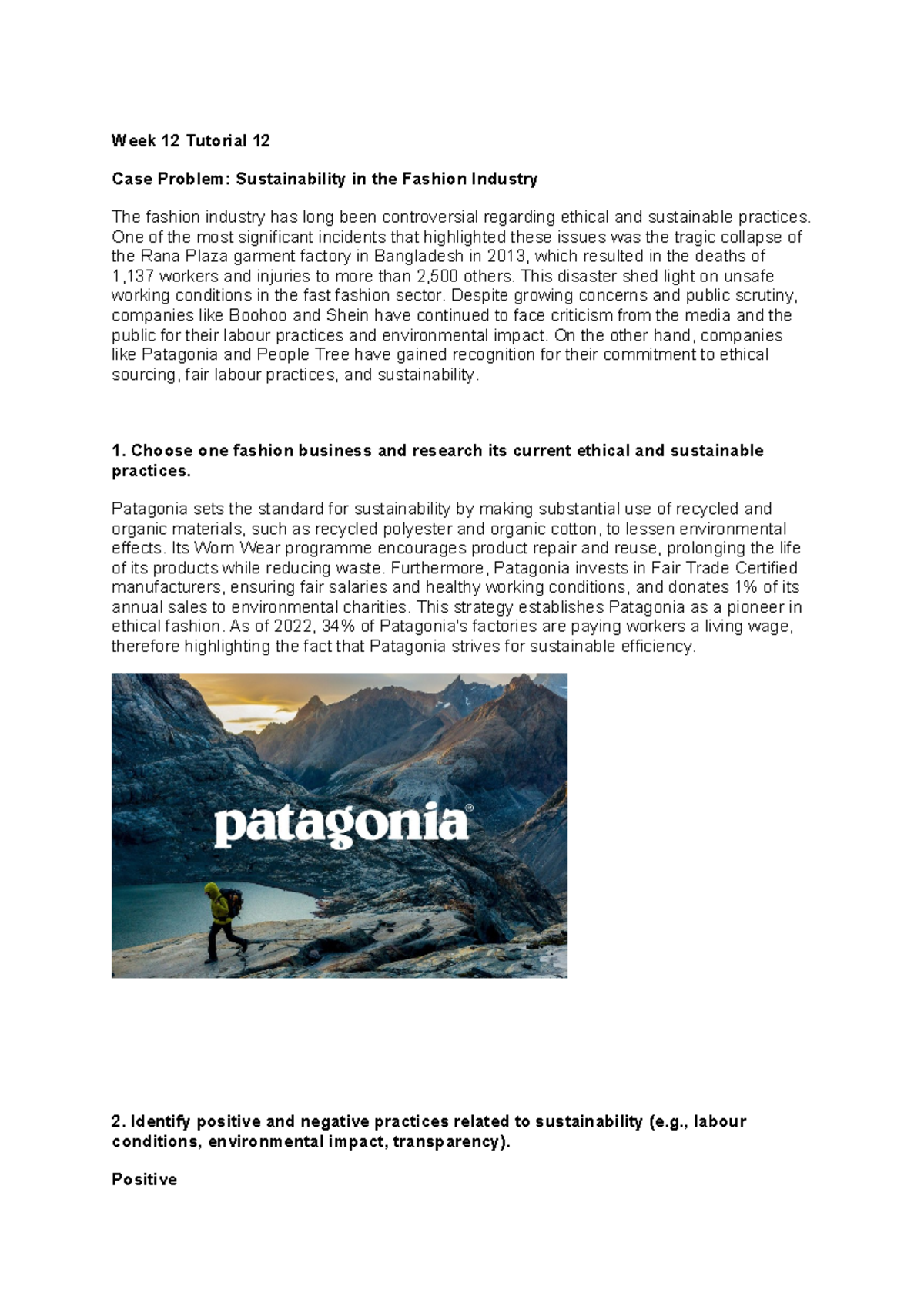 W12 ABS - lot - Week 12 Tutorial 12 Case Problem: Sustainability in the ...