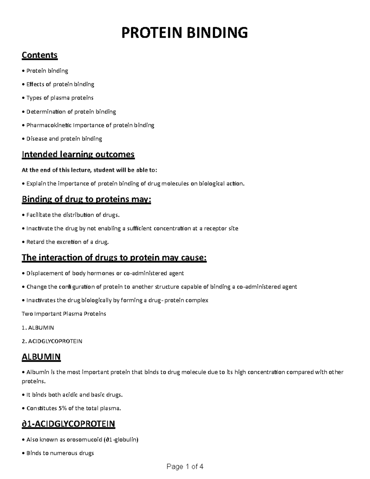 Chapter - 38 Protein Binding - Page 1 of 4 Contents PROTEIN BINDING ...