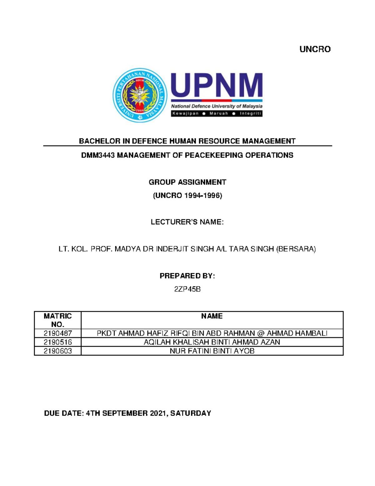 G19 Uncro GA - UNCRO BACHELOR IN DEFENCE HUMAN RESOURCE MANAGEMENT ...