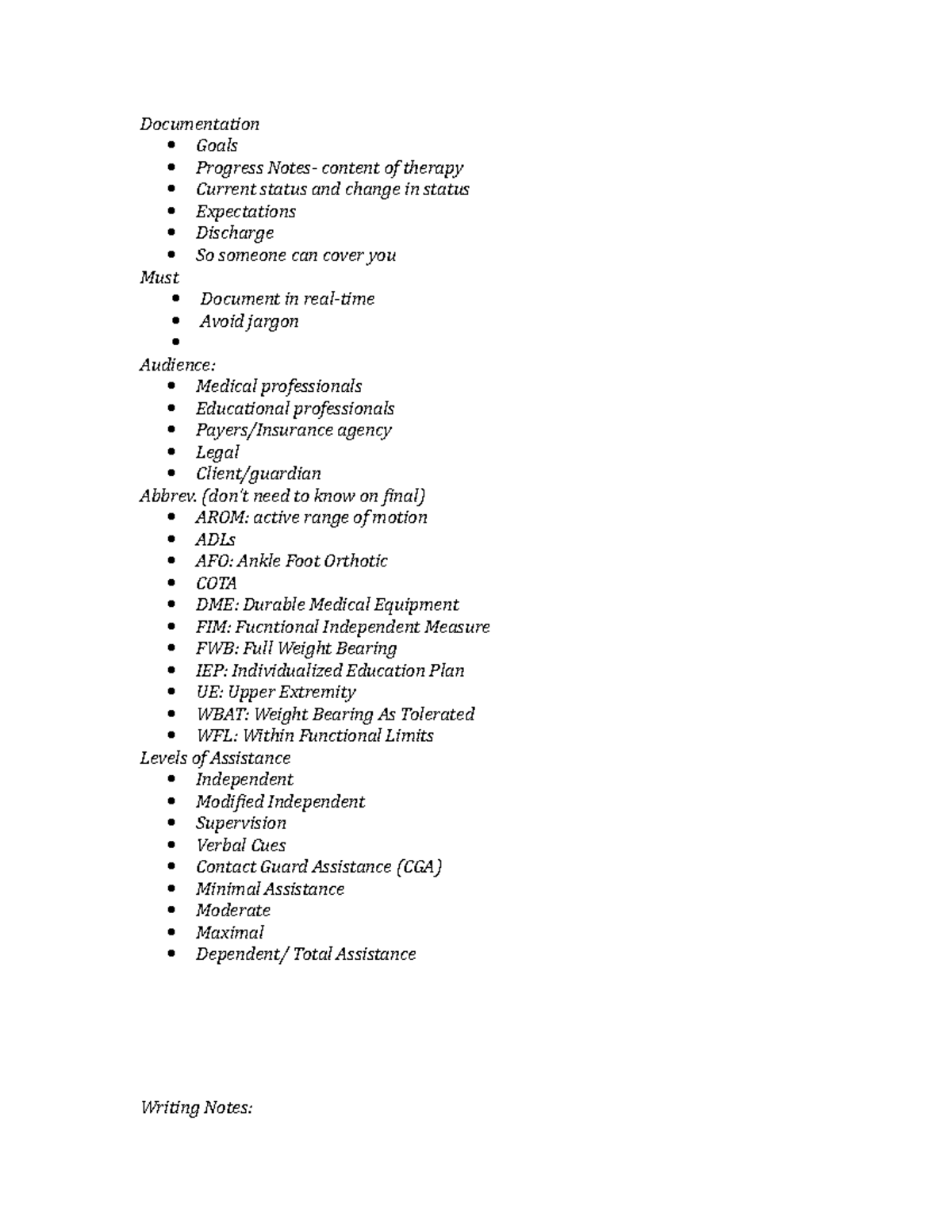 DocumentationLecture - Documentation Goals Progress Notes- content of ...