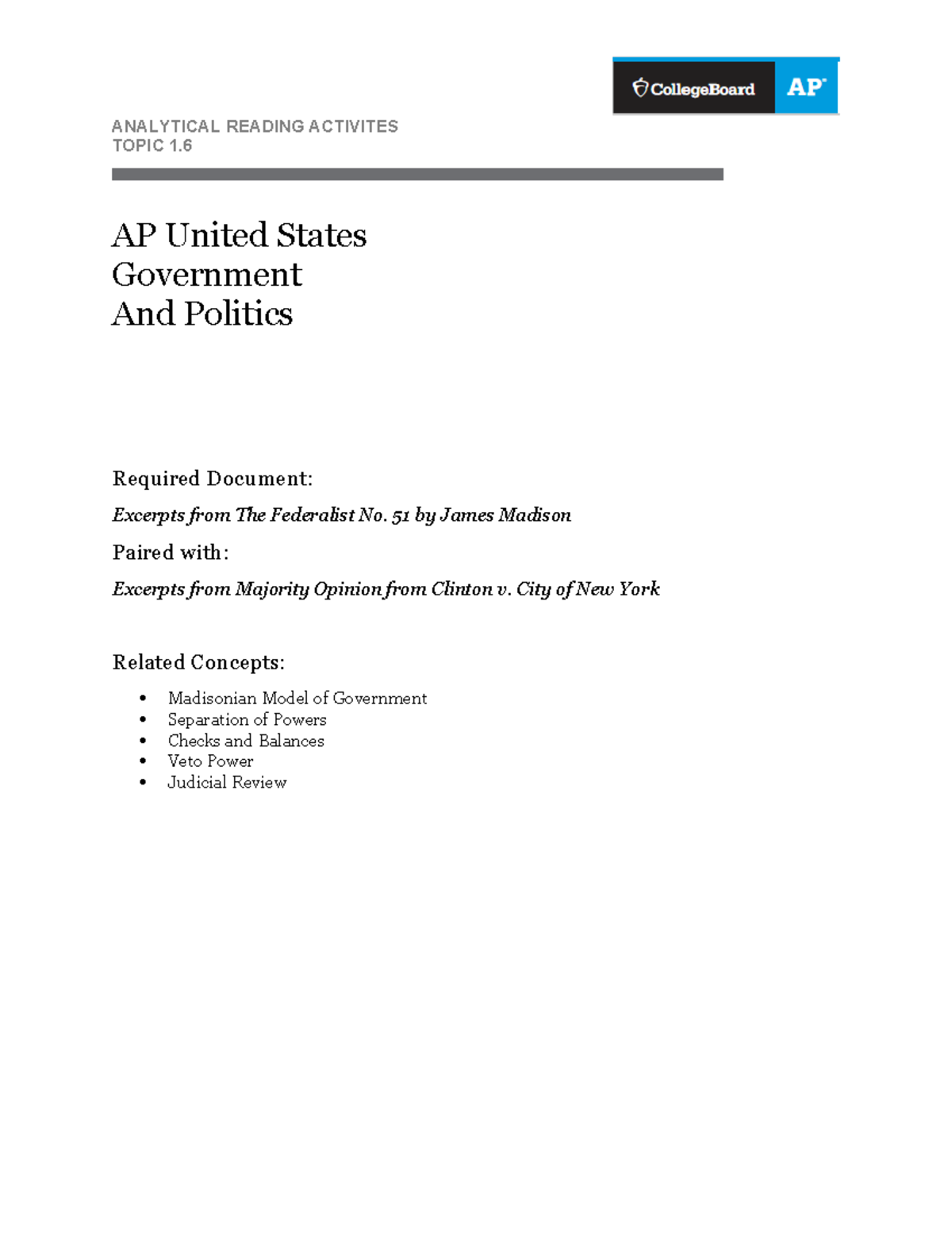 ARA Fed 51 - yaha - ANALYTICAL READING ACTIVITES TOPIC 1. AP United ...