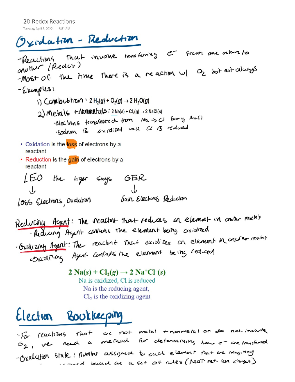 Chem II-Redox Reactions - 1011 216 - ++ - Studocu