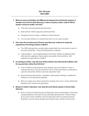 SOC 130 notes 10 6 - SOC 130 notes Oct 6, 2022 Sociological argument ...