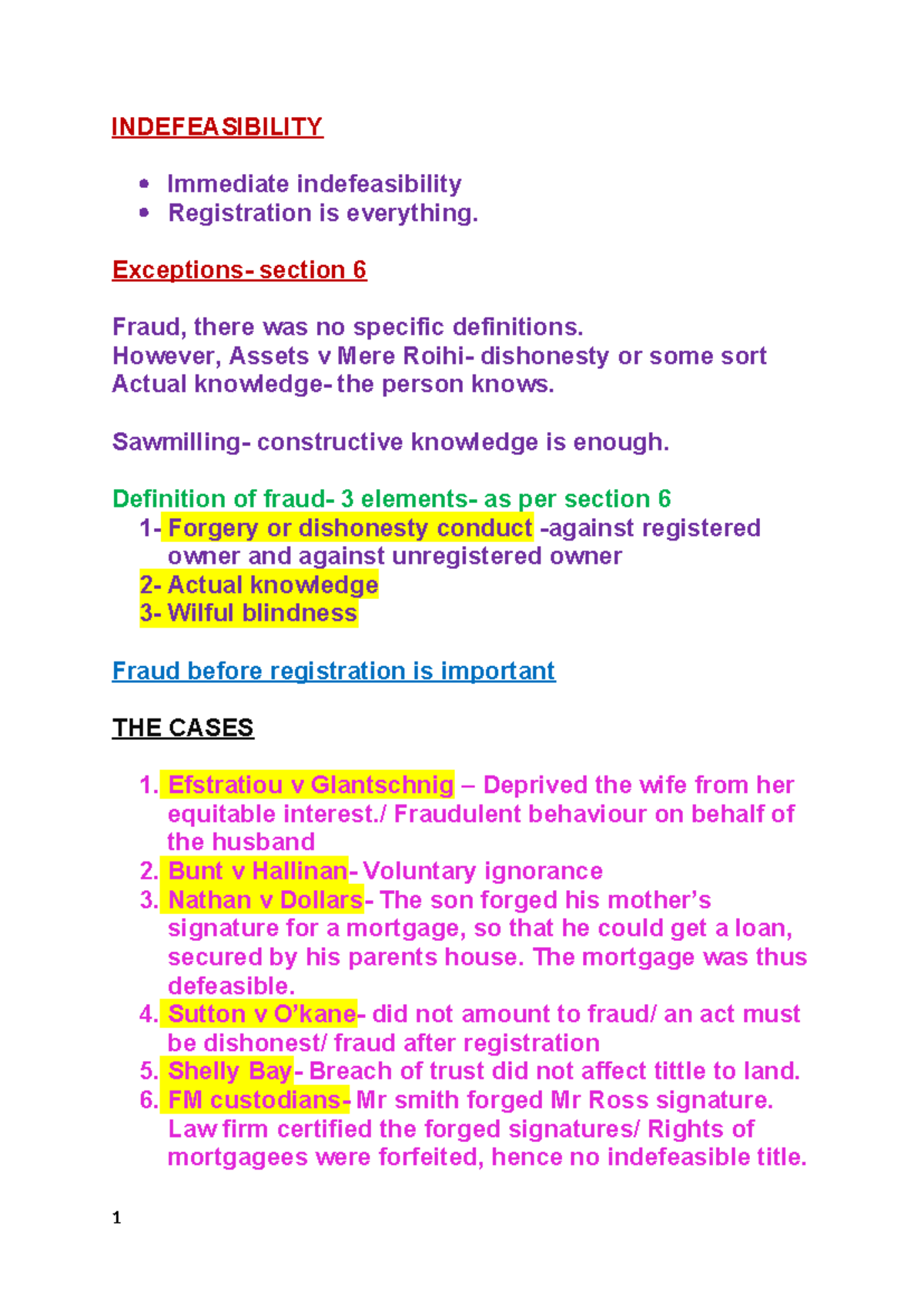 Indefeasibility revision - INDEFEASIBILITY Immediate indefeasibility ...