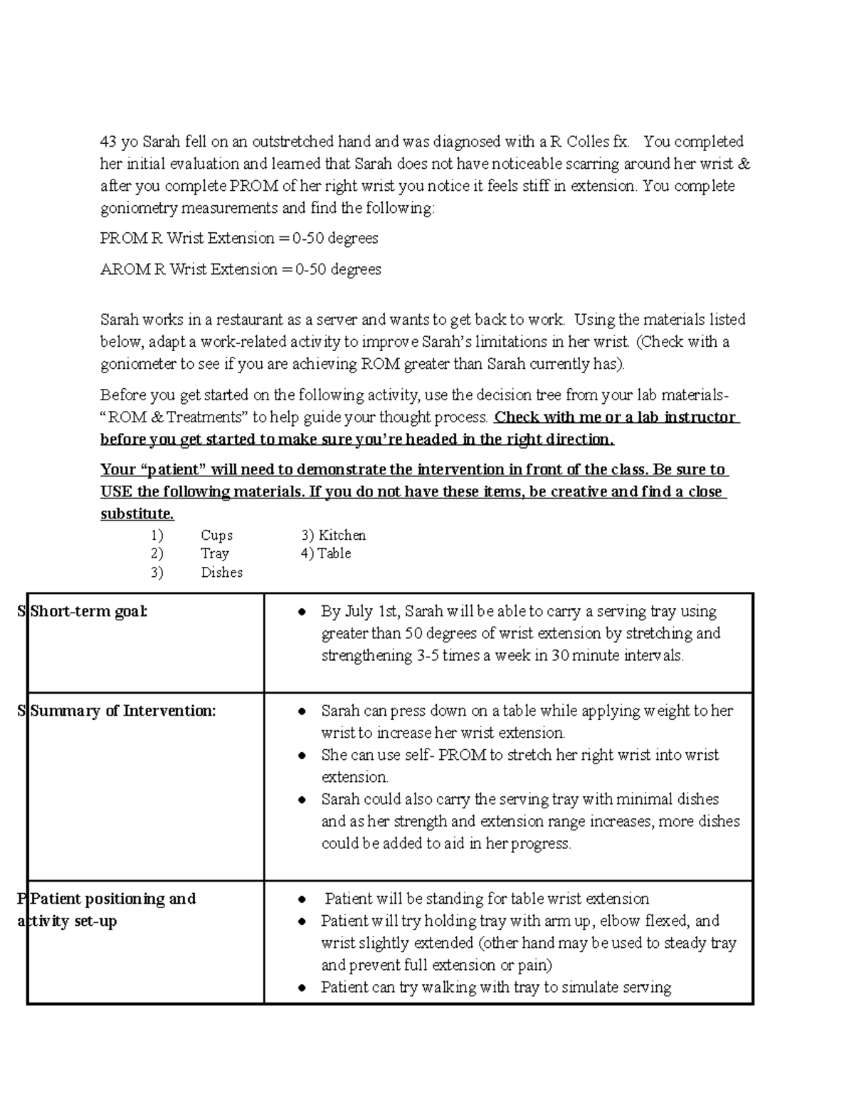 Sarah Case Study - 43 yo Sarah fell on an outstretched hand and was ...